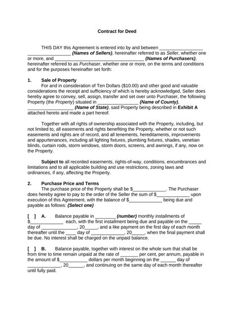 Free Printable Contract For Deed Template