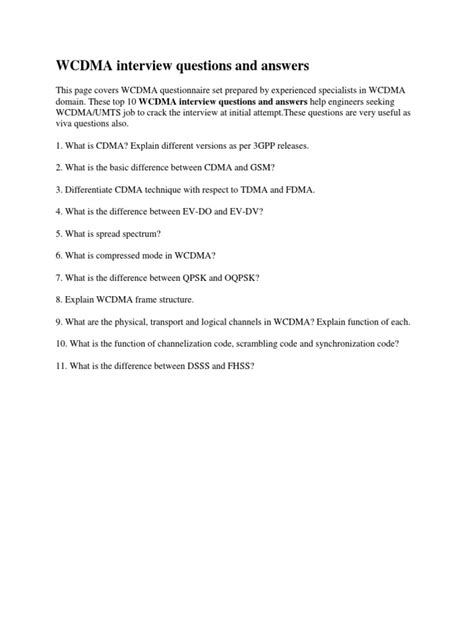 Wcdma Interview Questions And Answers Pdf High Speed Packet Access