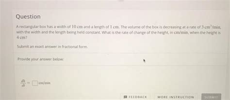 solved question a rectangular box has a width of 10 cm and a