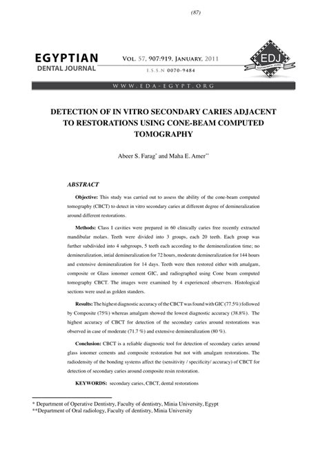 Pdf Detection Of In Vitro Secondary Caries Adjacent To Restorations Using Cone Beam Computed
