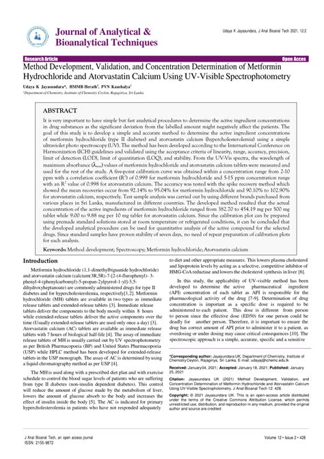 Pdf Method Development Validation And Concentration Determination