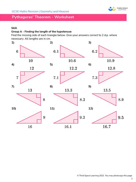 Pythagoras Theorem Third Space Learning Gcse Worksheet 1 Pdf Triangle Length