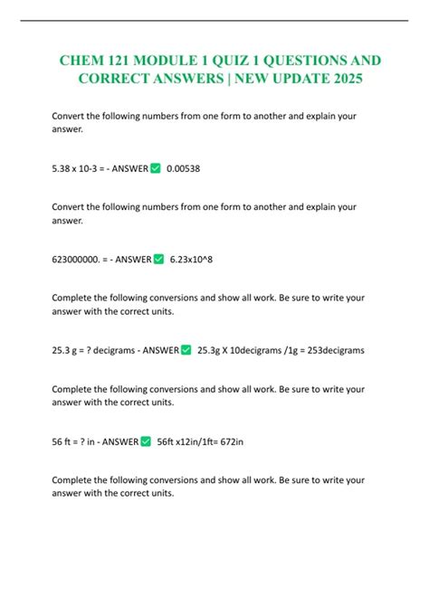 Chem 121 Module 1 Quiz 1 Questions And Correct Answers New Update 2025 Chem 121 Stuvia Us