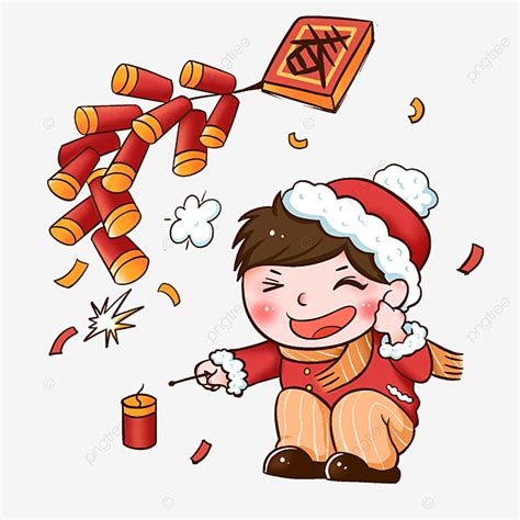 新年卡通手繪男孩放鞭炮 豬年 新年 2019 農曆新年 傳統習俗 Q版 男孩 放鞭炮 春節 可愛 手繪 插畫 新年卡通手繪男孩放鞭炮 豬年