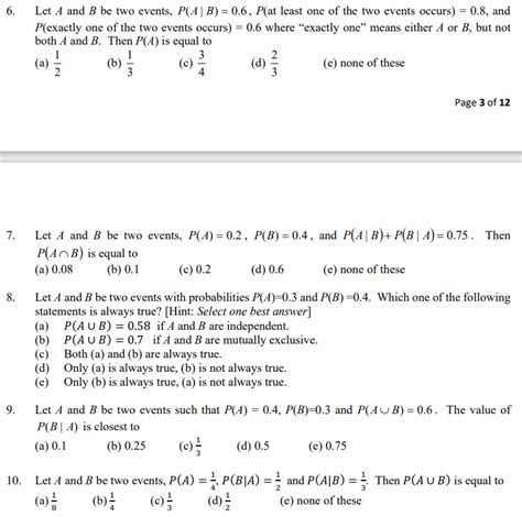 Solved Let A And B Be Two Events At Least One Of The Two Chegg