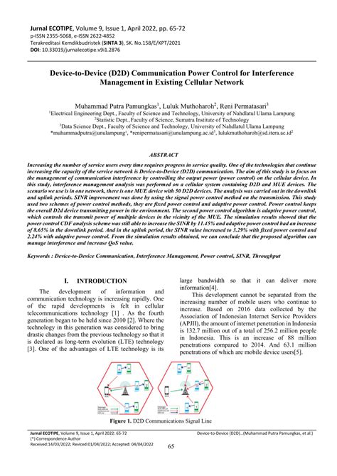 Pdf Device To Device D2d Communication Power Control For Interference Management In Existing