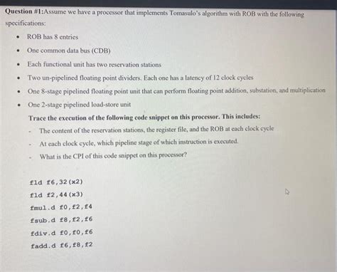 solved uestion 1 assume we have a processor that