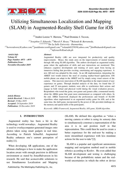 Pdf Utilizing Simultaneous Localization And Mapping Slam In Augmented Reality Shell Game For Ios