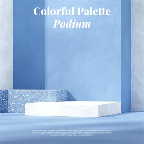 사각형 파란색 테라조 벽 3d 이미지 렌더링 빈 모형의 흰색 블록 모양 연단 프리미엄 Psd 파일