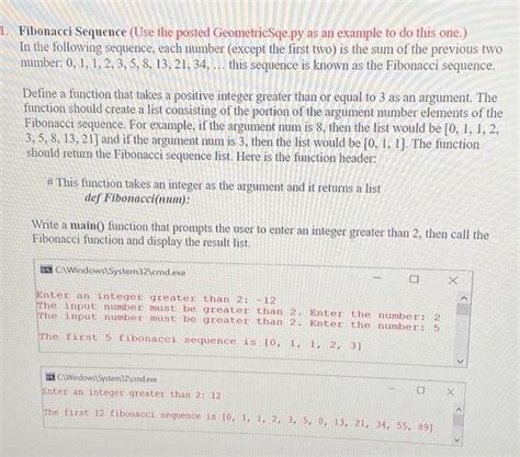 Solved Fibonacci Sequence Use The Posted GeometricSqe Py Chegg