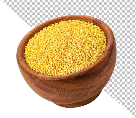 Семена проса в деревянной миске на белом фоне с вырезкой | Премиум PSD Файл