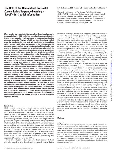 Pdf The Role Of The Dorsolateral Prefrontal Cortex During Sequence Learning Is Specific For