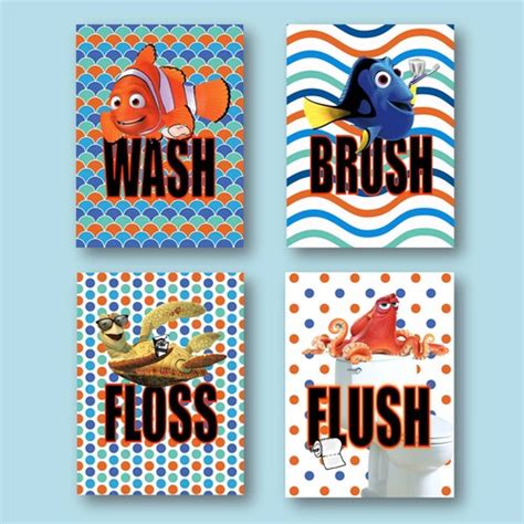 Bathroom Prints Set Of 4 Finding Nemo Poster Bathroom Wall Etsy