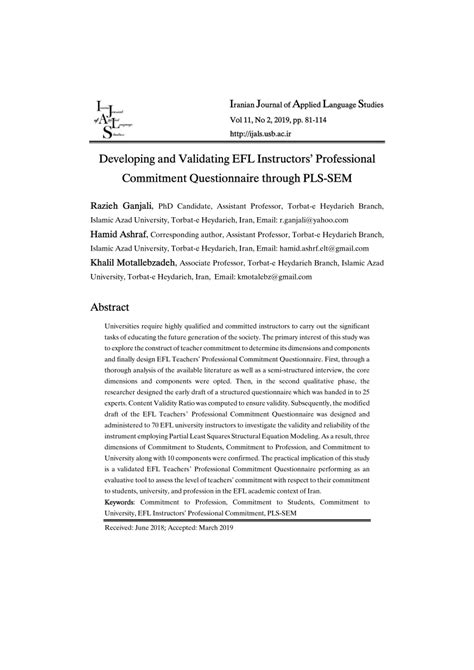 Pdf Developing And Validating Efl Instructors Professional Commitment Questionnaire Through
