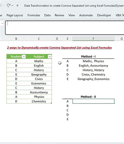 2 Ways To Dynamically Create Comma Separated List Using Excel Formulas Youtube
