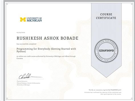 Rushikesh Bobde On Linkedin Completed A Python Language Certification Course On Coursera