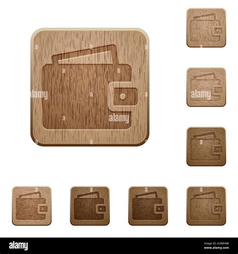 Set Of Carved Wooden Wallet Buttons 8 Variations Included Arranged Layer Structure Stock