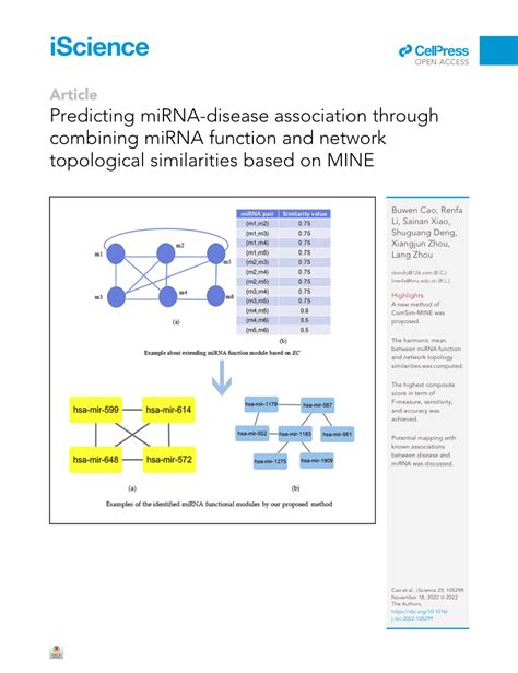Pdf Predicting Mirna Disease Association Through Combining Mirna Function And Network