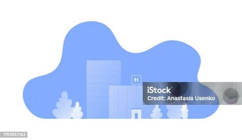 벡터 현대 평면 병원 풍경 그림입니다 의학 배너 템플릿 보고서 웹 응용 프로그램 Ui에 대한 흰색 배경 디자인에 격리 된 유체