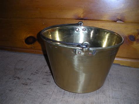 Vintage Old Brass Pail Bucket With Forged Iron Handle Gg Hud And Co