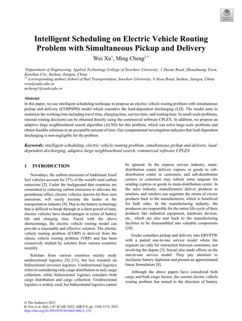 Pdf Intelligent Scheduling On Electric Vehicle Routing Problem With Simultaneous Pickup And