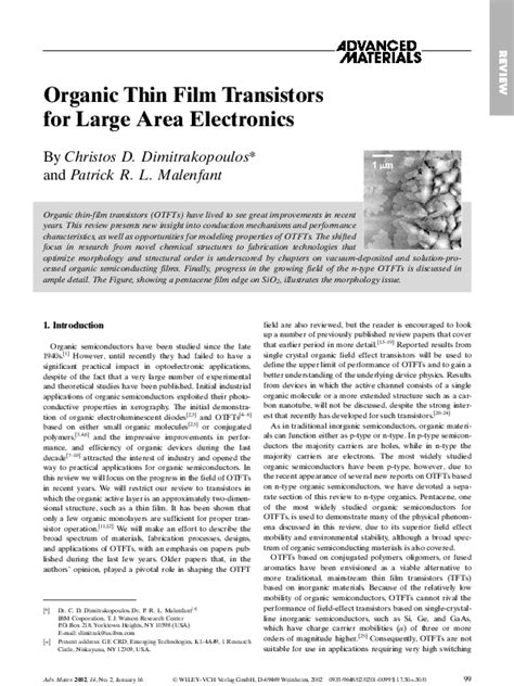 Pdf Organic Thin Film Transistors For Large Area Electronics