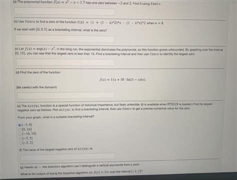 Solved The Fzero Function The Roots Package Provides The