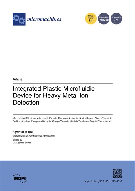 Pdf Integrated Plastic Microfluidic Device For Heavy Metal Ion Detection Special Issue