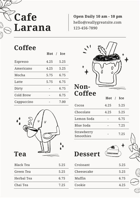 Black And White Doodle And Simple Cafe Menu Templates By Canva In