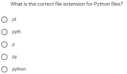 Solved What Is The Correct File Extension For Python Files Chegg