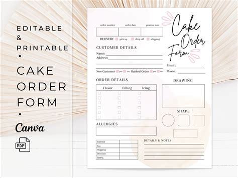 Editable Cake Order Form Printable Cake Order Form Template Etsy