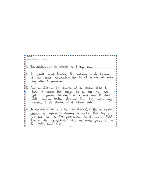 Labratory 1 Prelab Answer Electric Potential And Electric Field Prelab I Friday June 28