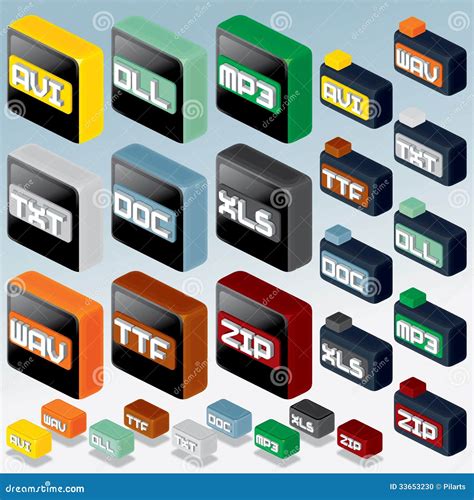 3d Isometric File Type Icons Vector Set Stock Vector Illustration Of Format Labels 33653230