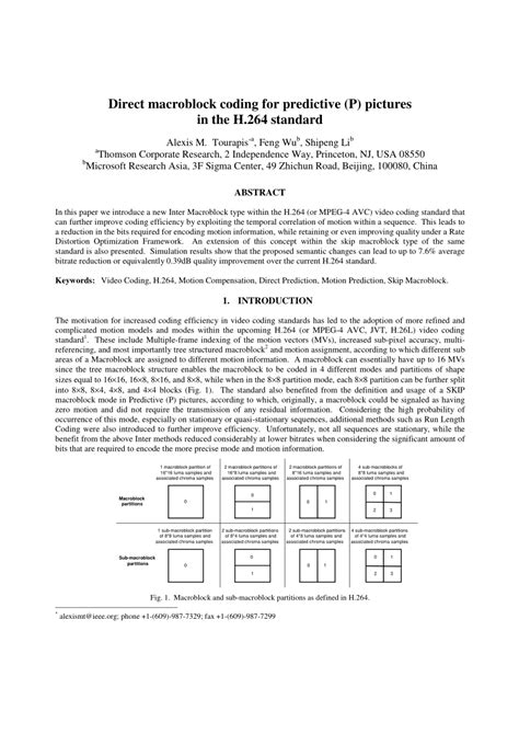 Pdf Direct Macroblock Coding For Predictive P Pictures In The H 264 Standard