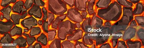 용암 만화 스타일의 매끄러운 패턴 배경에 돌이있는 마그마 분출 효과 풍경 질감 디자인 벡터 일러스트 레이 션 0명에 대한 스톡 벡터 아트 및 기타 이미지 Istock