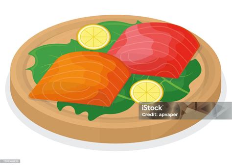 조각 생선 참치 연어 흰색 만화 벡터 일러스트에 고립 나무 부엌 보드에 신선한 스테이크 안심 건강한 지방 해산물 물건 아이콘