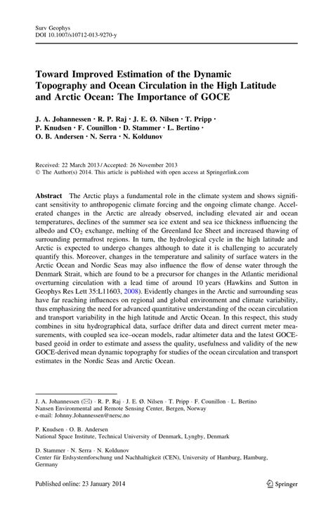 Pdf Toward Improved Estimation Of The Dynamic Topography And Ocean Circulation In The High