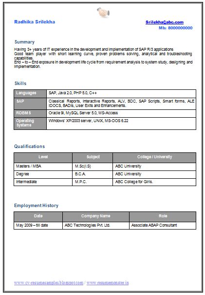 Over 10000 CV And Resume Samples With Free Download MSC Resume Template Free Download