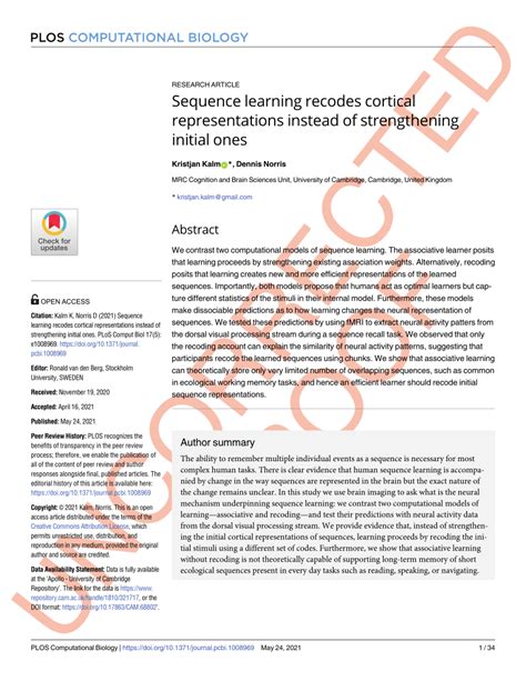 PDF Sequence Learning Recodes Cortical Representations Instead Of Strengthening Initial Ones