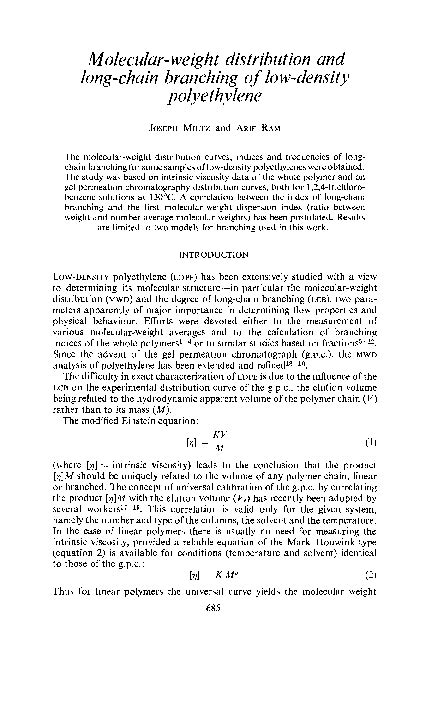 Pdf Molecular Weight Distribution And Long Chain Branching Of Low Density Polyethylene