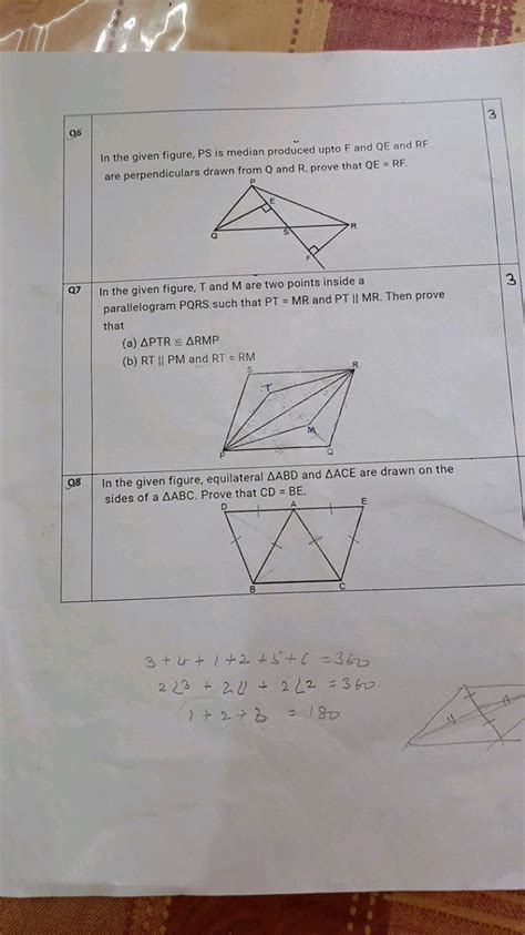 Q5 In The Given Figure P S Is Median Produced Unto F And Q E And R F Are