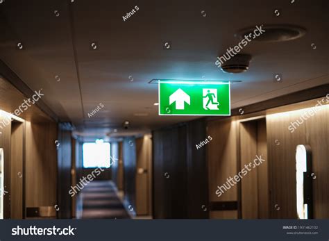 Emergency Exit Sign Corridor Building Green Stock Photo Edit Now 1931462102