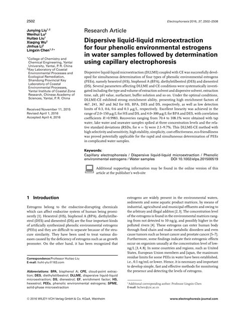 Pdf Dispersive Liquid Liquid Microextraction For Four Phenolic Environmental Estrogens In