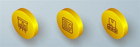 Set Isometric Line Board With Graph Chart Advertising And Consumer Product Rating Icon Vector