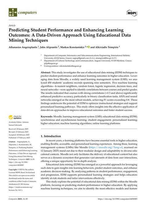 Pdf Predicting Student Performance And Enhancing Learning Outcomes A