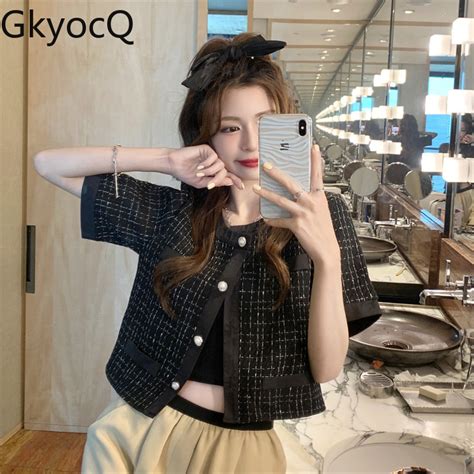 여성용 반팔 블레이저 및 재킷 싱글 브레스트 버튼 코트 한국 시크 여름 AliExpress