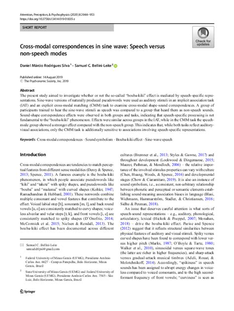 Pdf Cross Modal Correspondences In Sine Wave Speech Versus Non