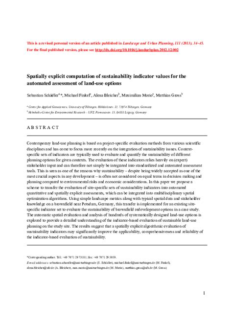 Pdf Spatially Explicit Computation Of Sustainability Indicator Values