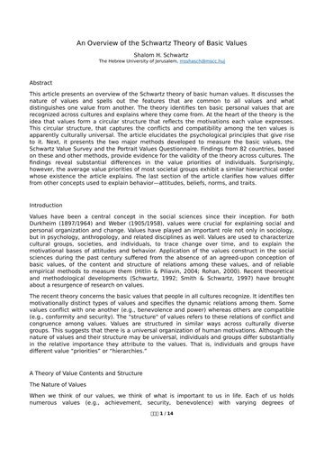 An Overview Of The Schwartz Theory Of Basic Values Free Download Borrow And Streaming