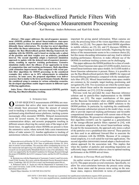 Pdf Raoblackwellized Particle Filters With Out Of Sequence Measurement Processing